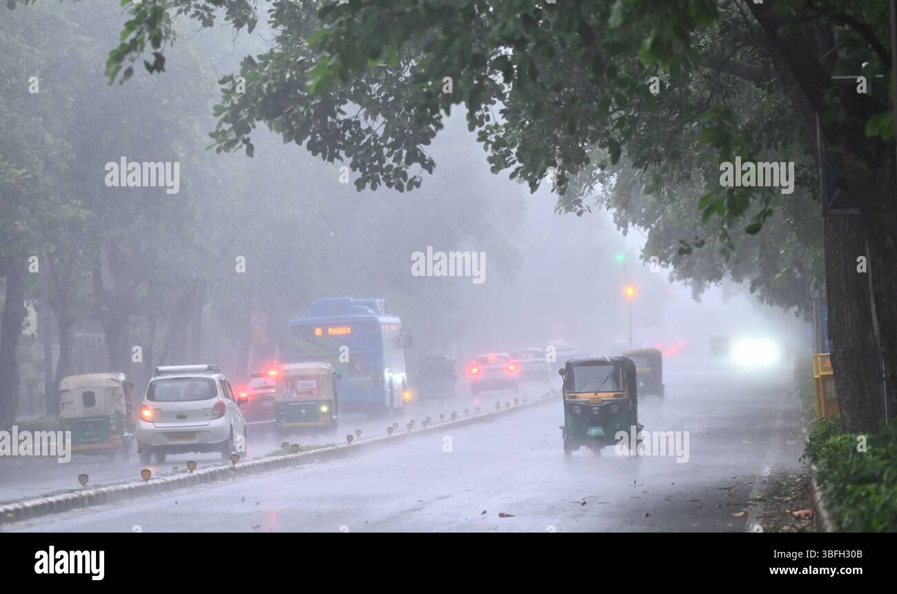 NEW DELHI, INDIA - JUNE1: Heavy rain at Barakhambha road, on June 1, 2025 in New Delhi, India ...