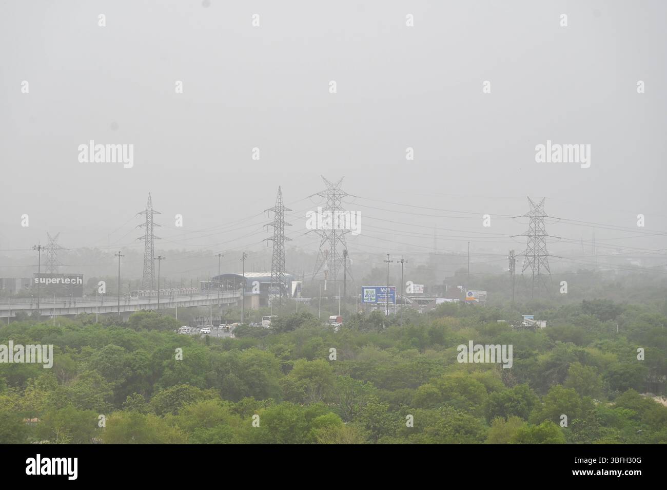NOIDA, INDIA - JUNE1: View of Noida city and skyscrapers covered in ...