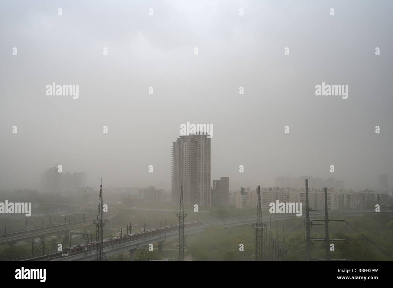 NOIDA, INDIA - JUNE1: View of Noida city and skyscrapers covered in ...