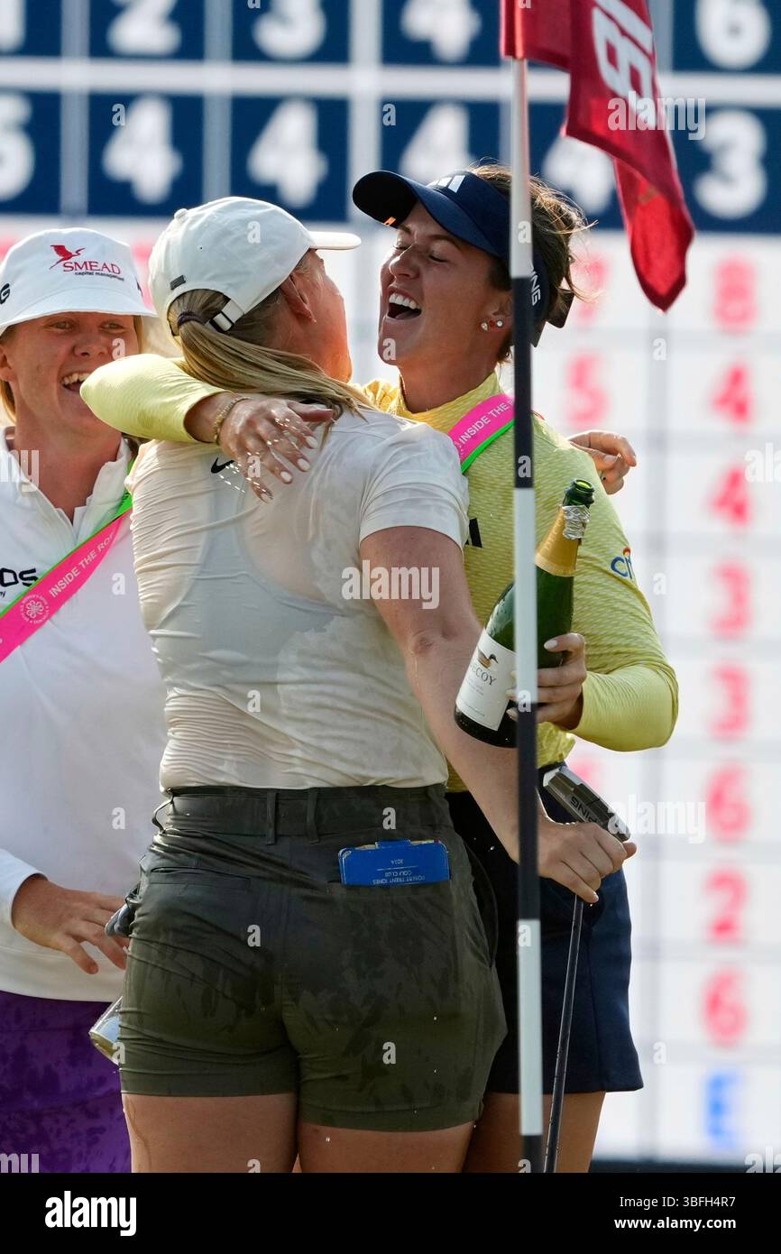 Maja Stark, of Sweden, celebrates with Linn Grant, of Sweden, after ...