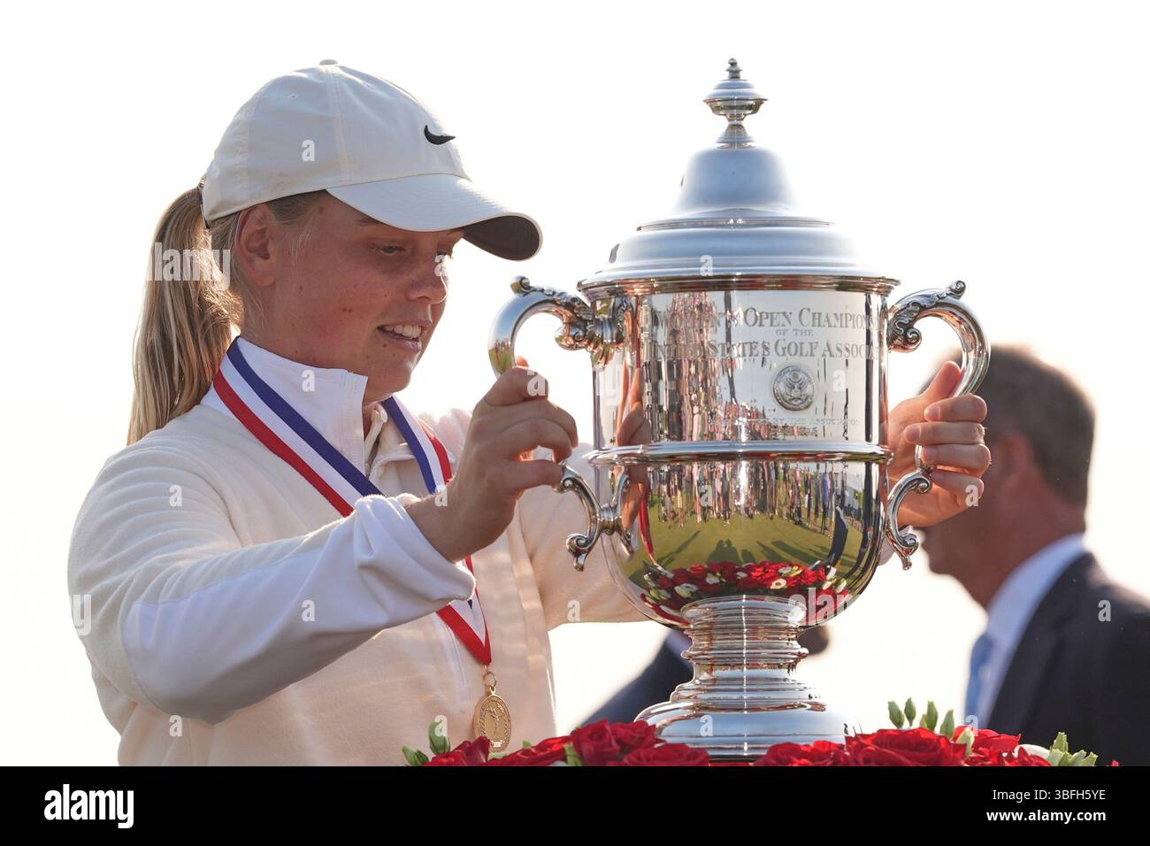 Maja Stark, of Sweden, holds her winning trophy after winning the U.S ...