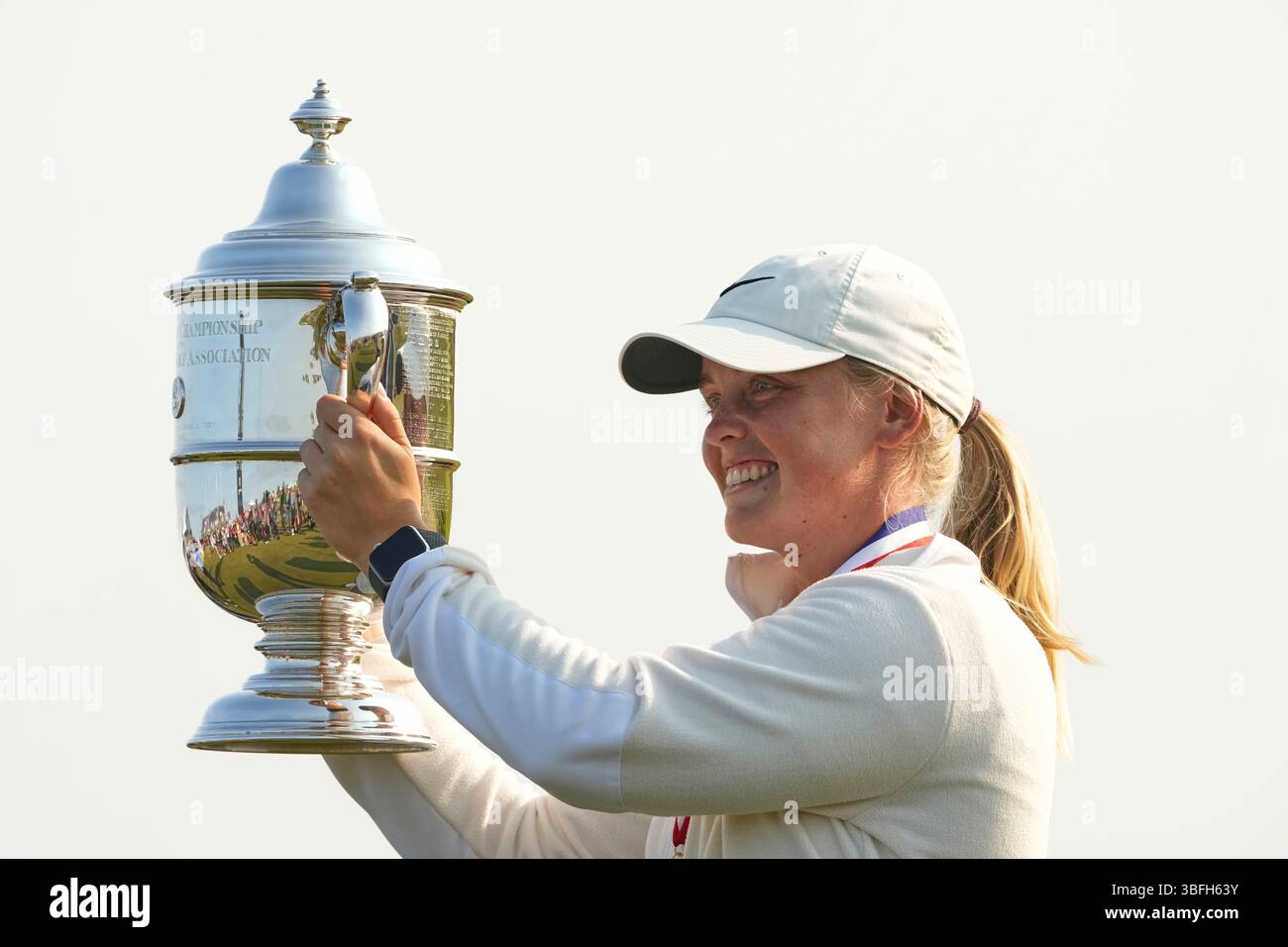 Maja Stark, of Sweden, holds her winning trophy after winning the U.S ...
