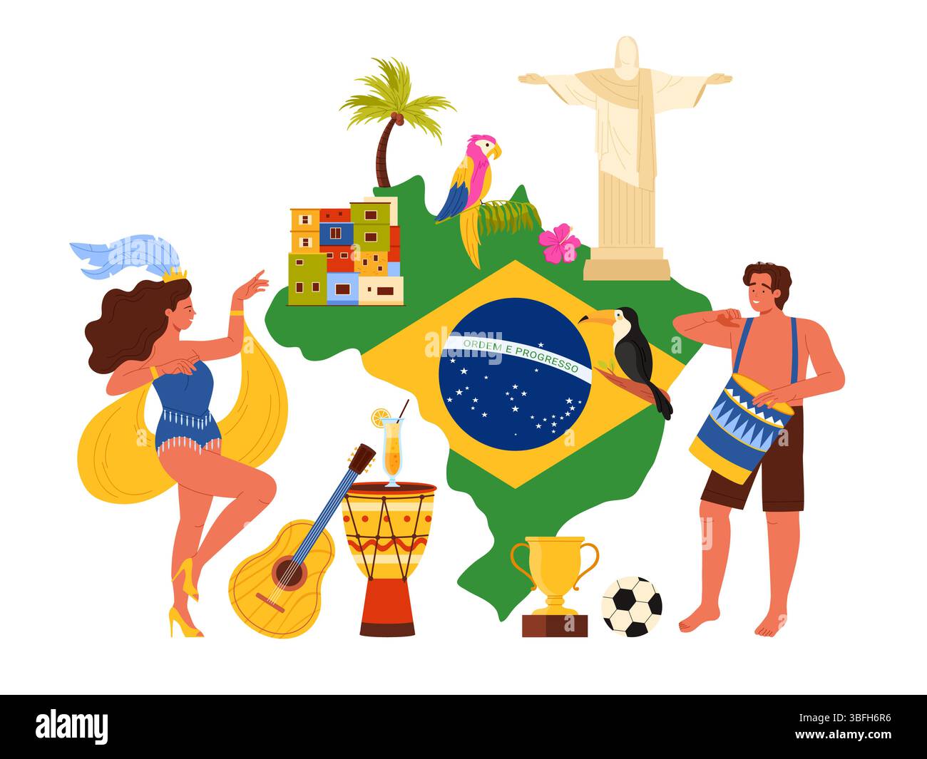 Travel to Brazil, infographic poster collage with country map and flag ...