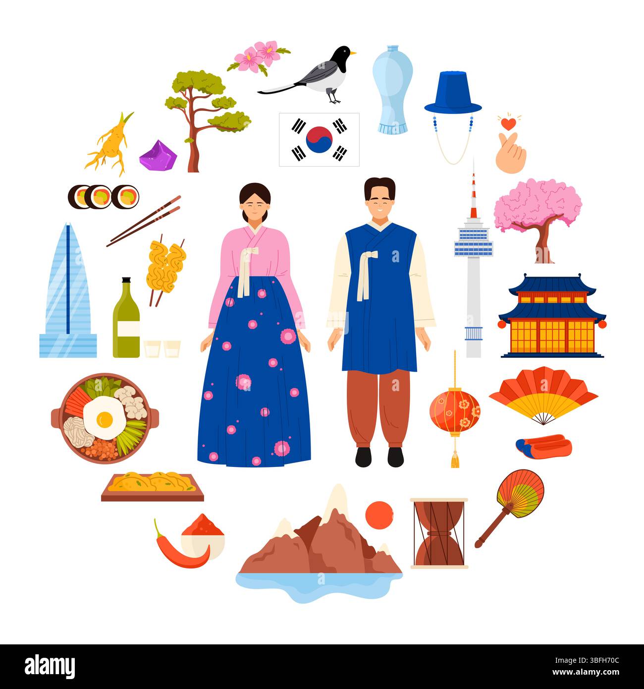 South Korea culture elements, city building of Seoul, Korean people in ...