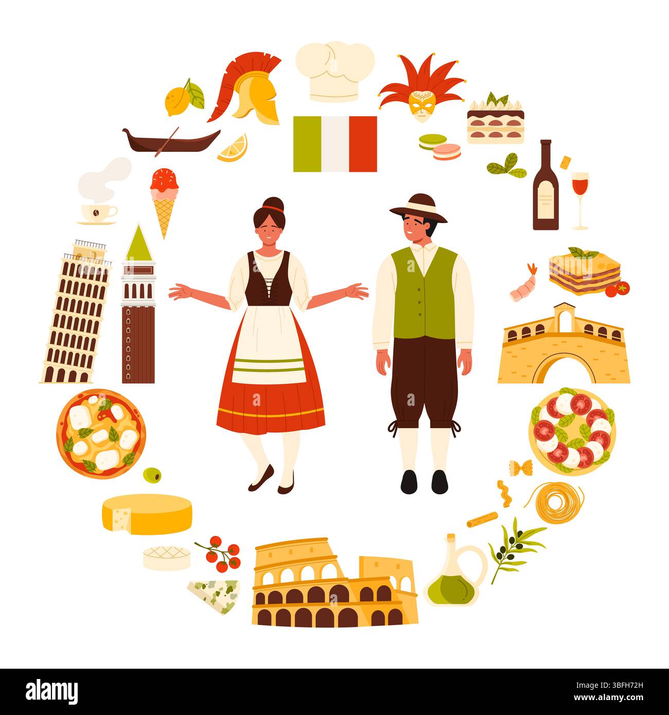 Italy culture elements and heritage landmark, chefs food and wine in ...