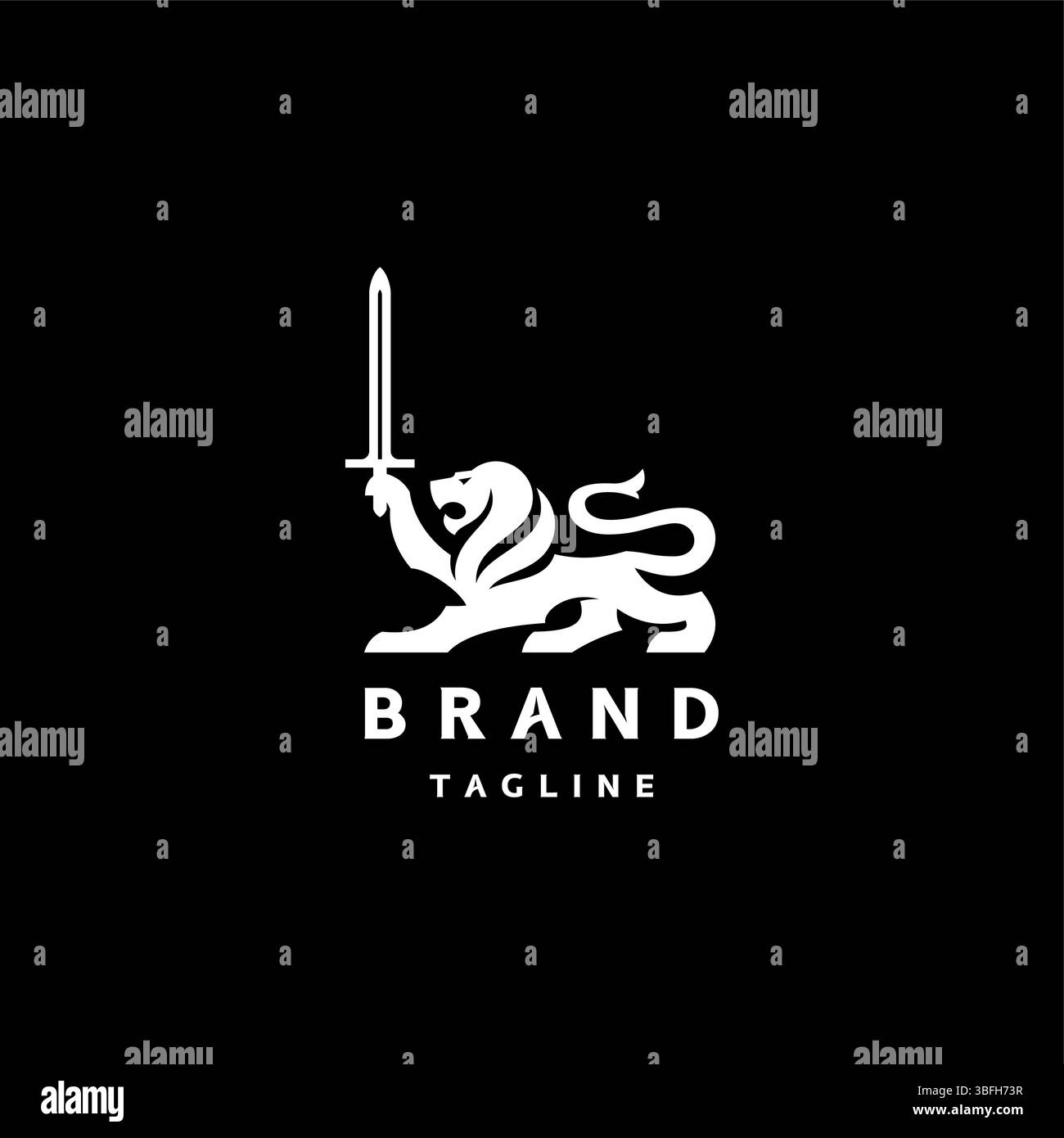 Lion Knight Raises Sword Logo Design. Brave Lion Silhouette Raises ...