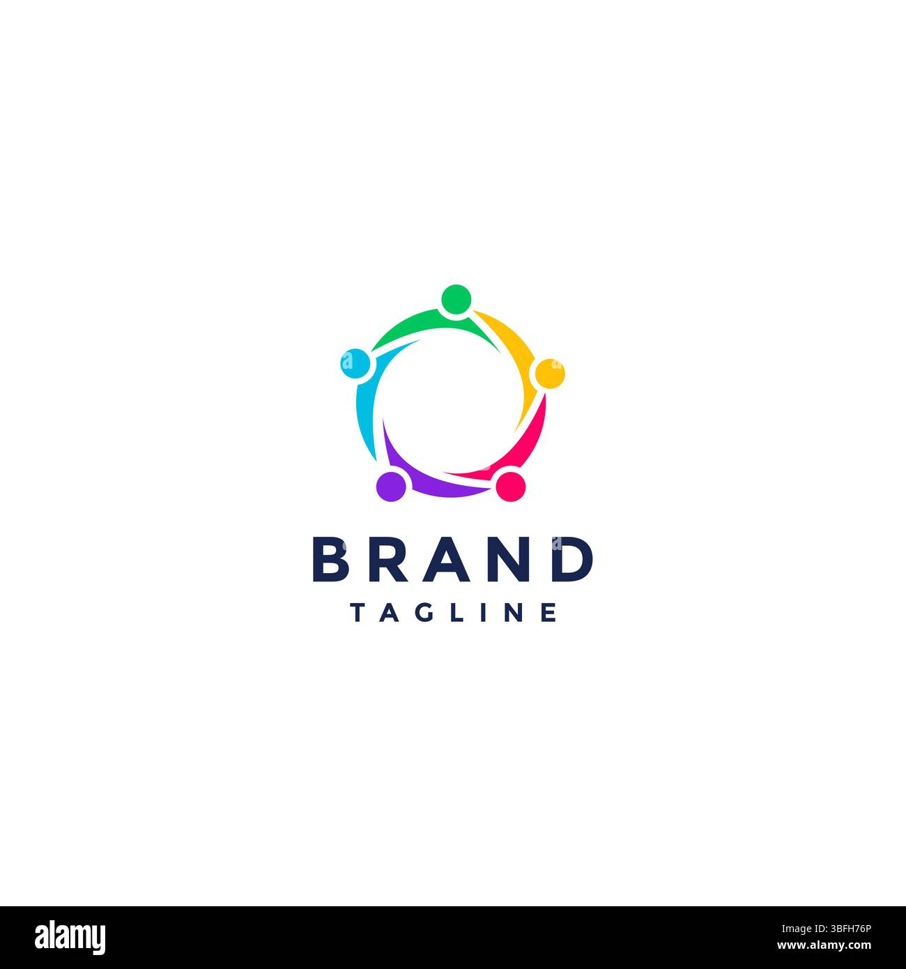 Colorful Five People Gathered in Circle logo design. Union of Five ...