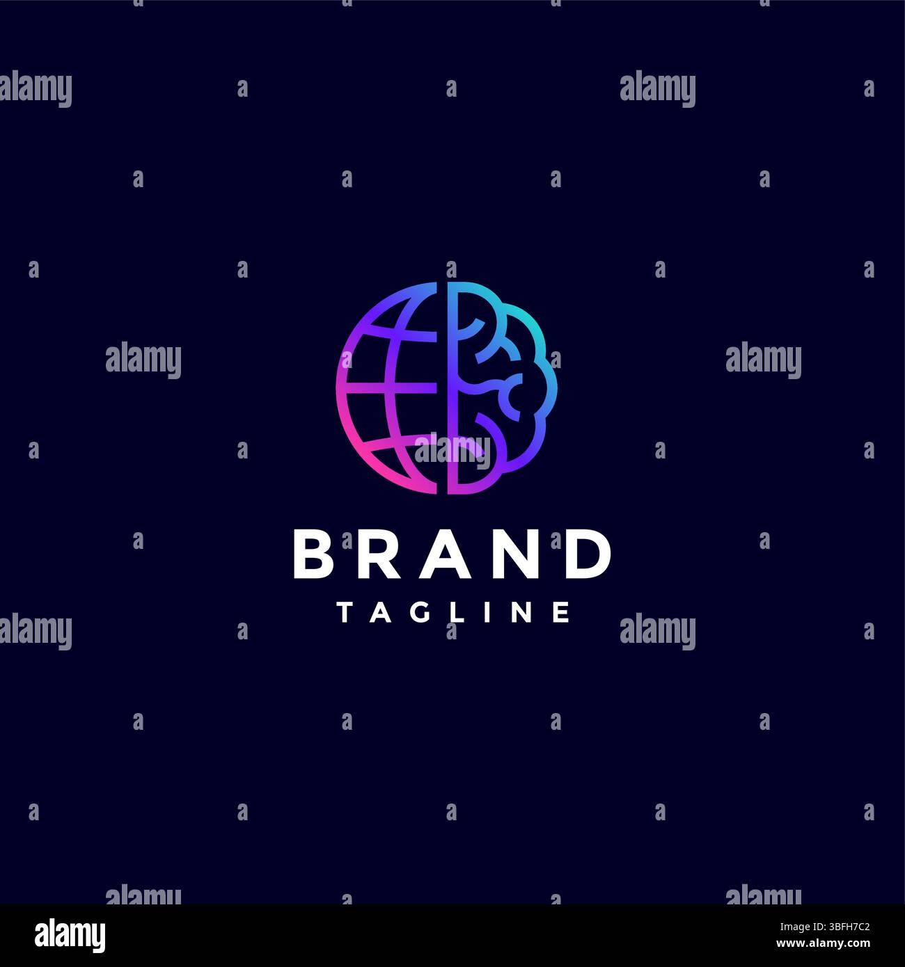 Simple Brain Map Lines Logo Design. Globe And Brain Simple Line Symbol ...