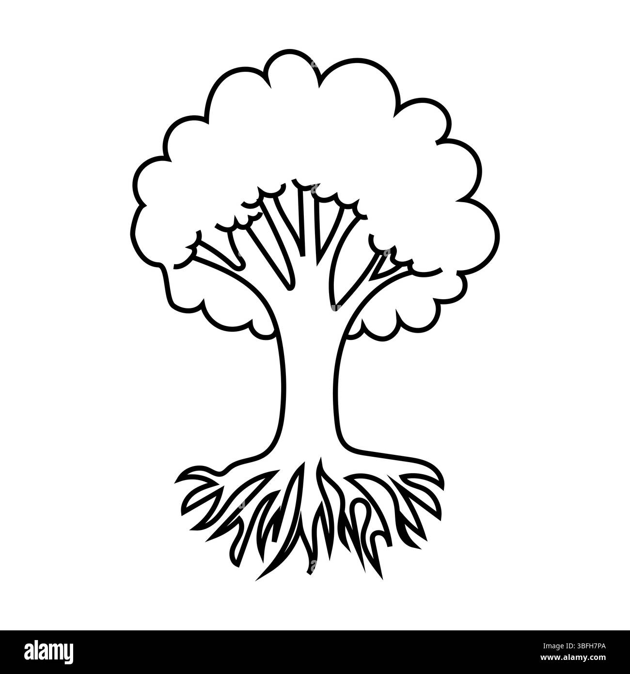 Tree silhouette icon. Branch structure detail. Root system base. Vector ...