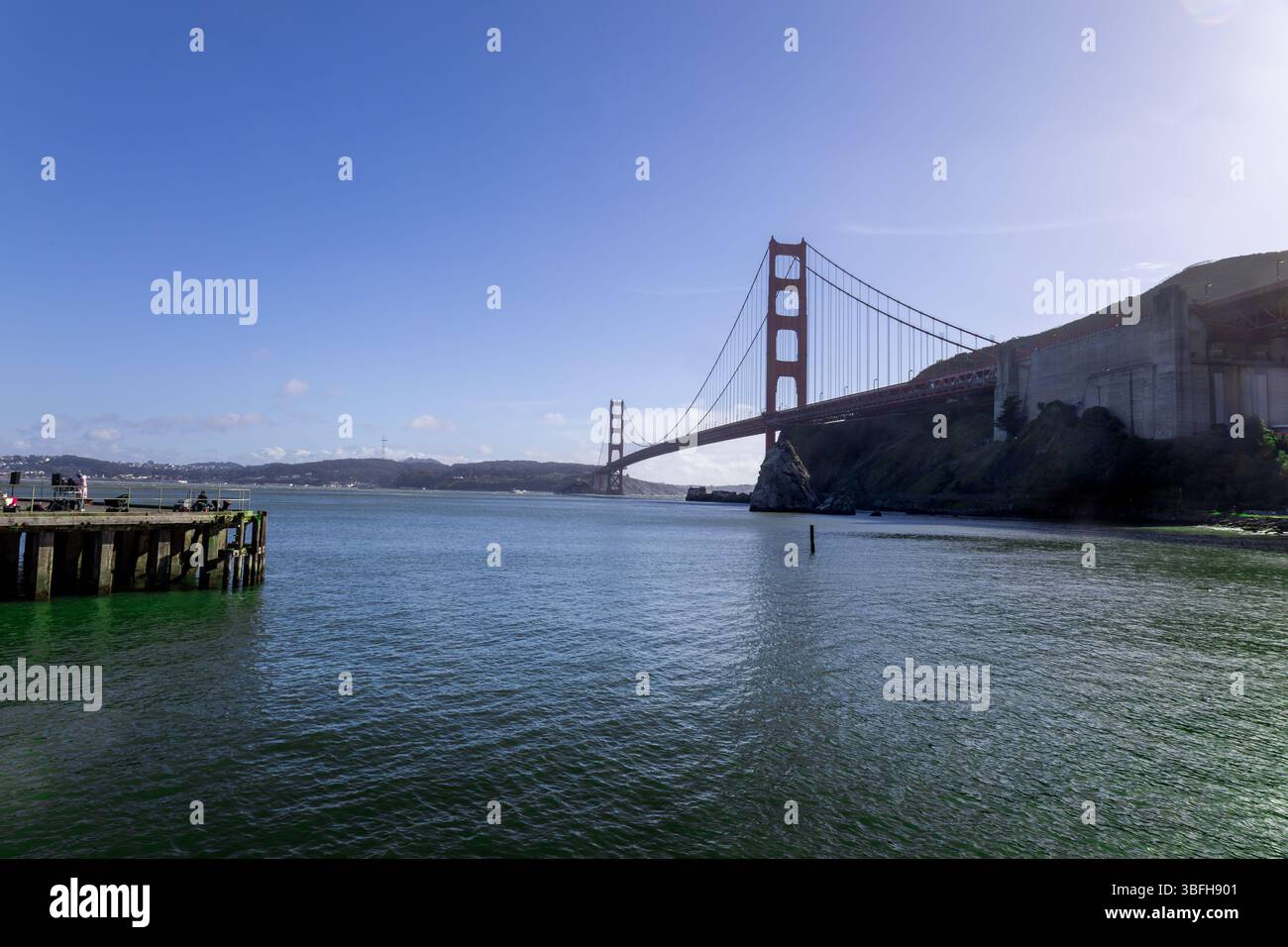 Fort Baker Fishing Pier and Golden Gate Bridge, San Francisco Bay Stock ...