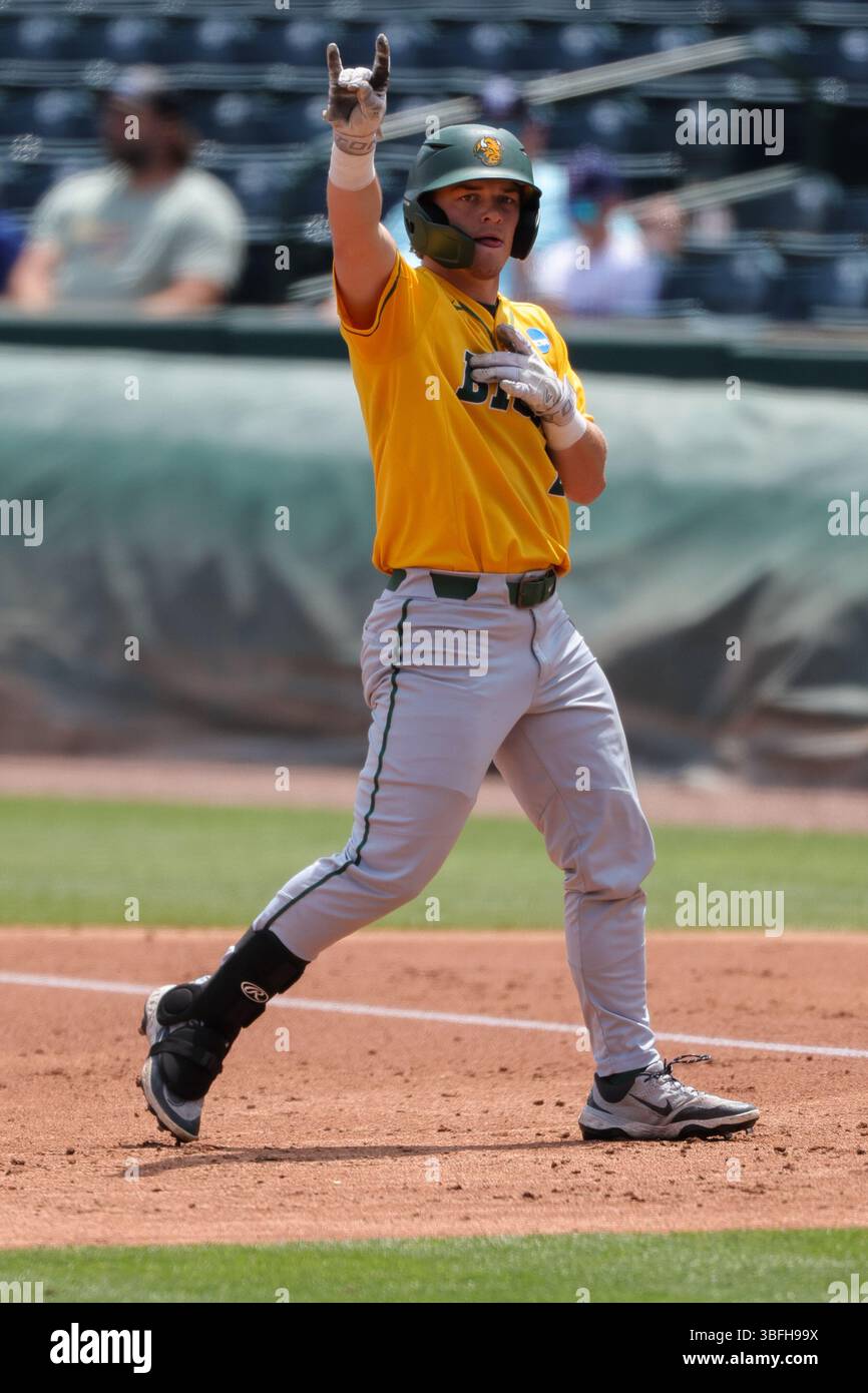 June 1, 2025: Blake Timmons (2) of North Dakota State signals back over ...