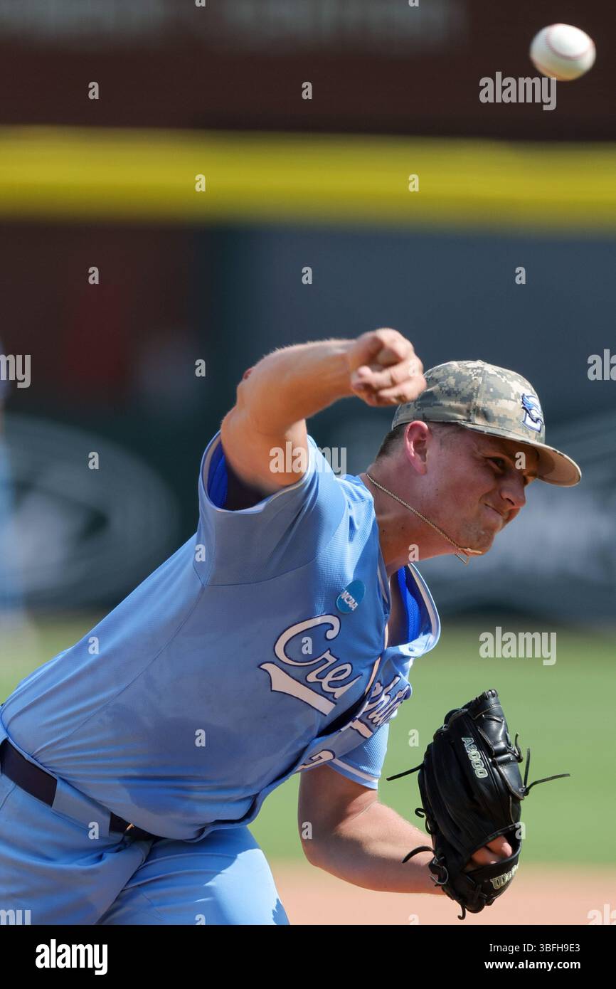 June 1, 2025: Henry Prindl (39) pitcher for Creighton releases the ball ...