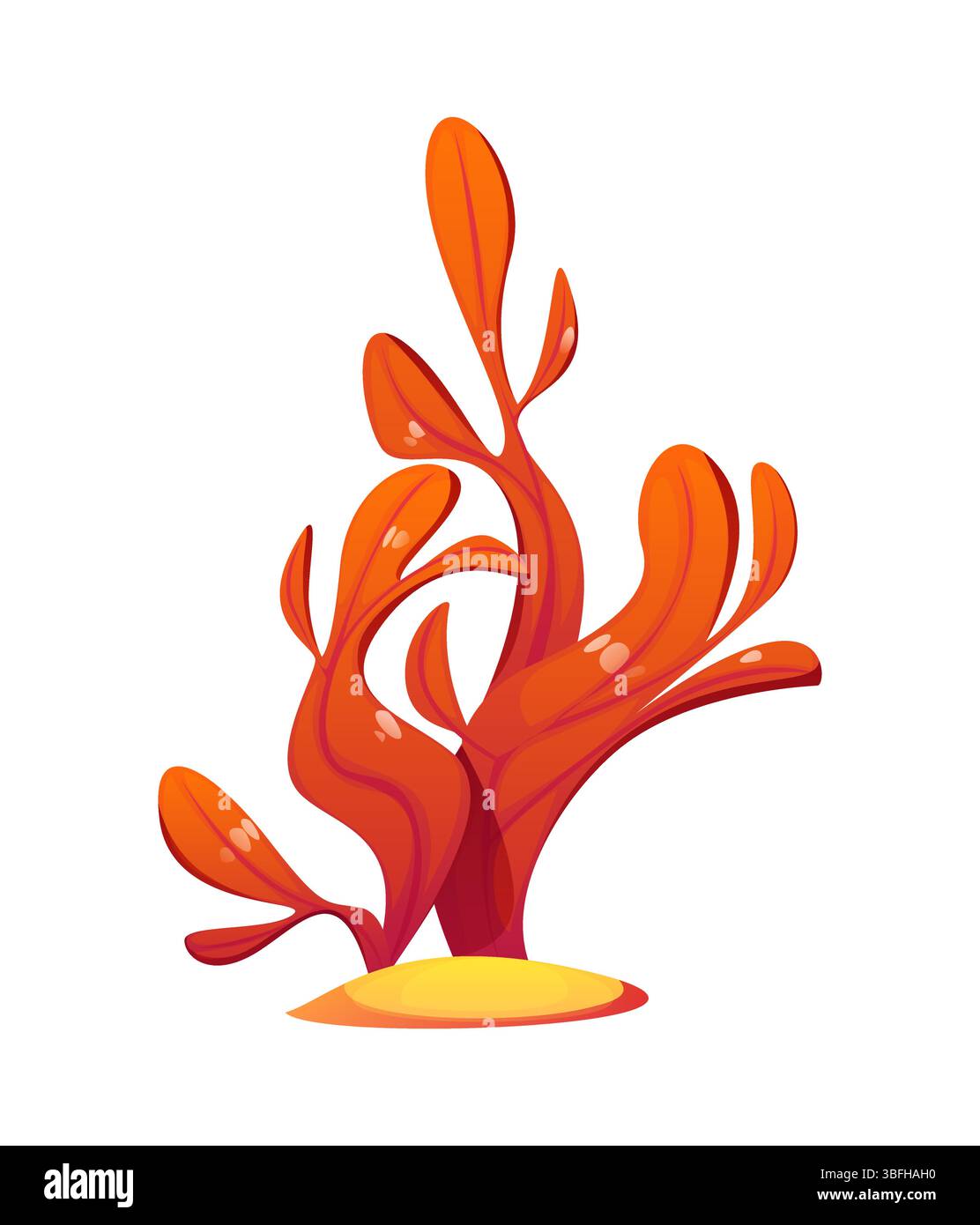 Cartoon red coral with long organic branches growing from sand. Vector ...