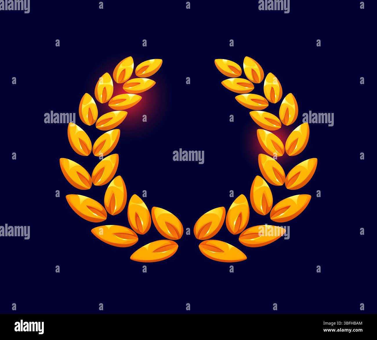 Golden wreath badge of laurel branches and leaves. Vector game UI asset ...