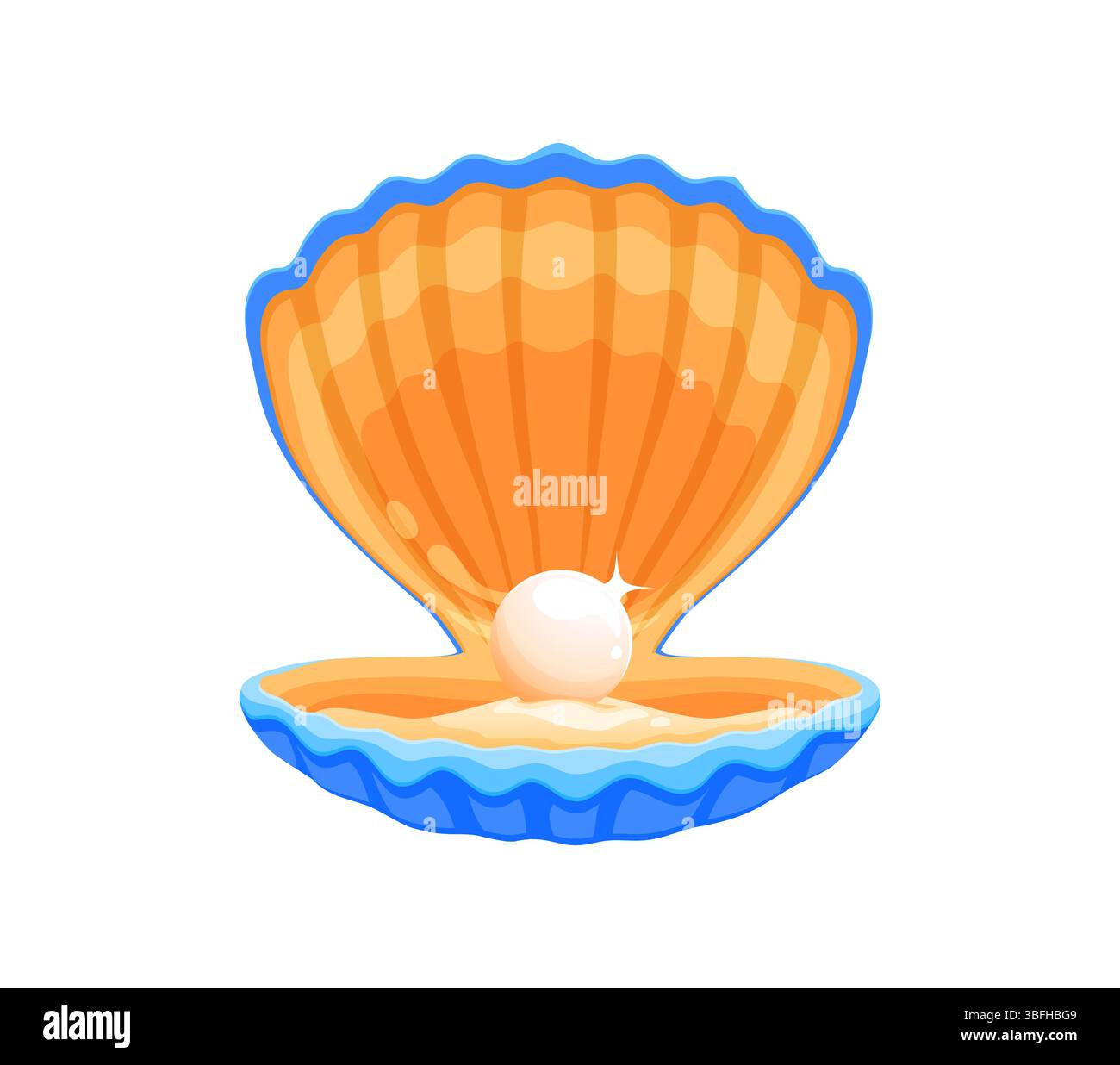 Cartoon pearl shell scallop, underwater oyster and seashell revealing a ...