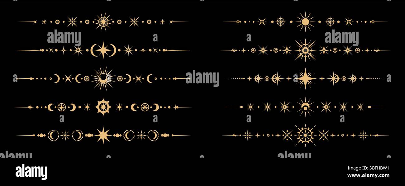 Esoteric mystic celestial divider borders, magic celestial vector set ...
