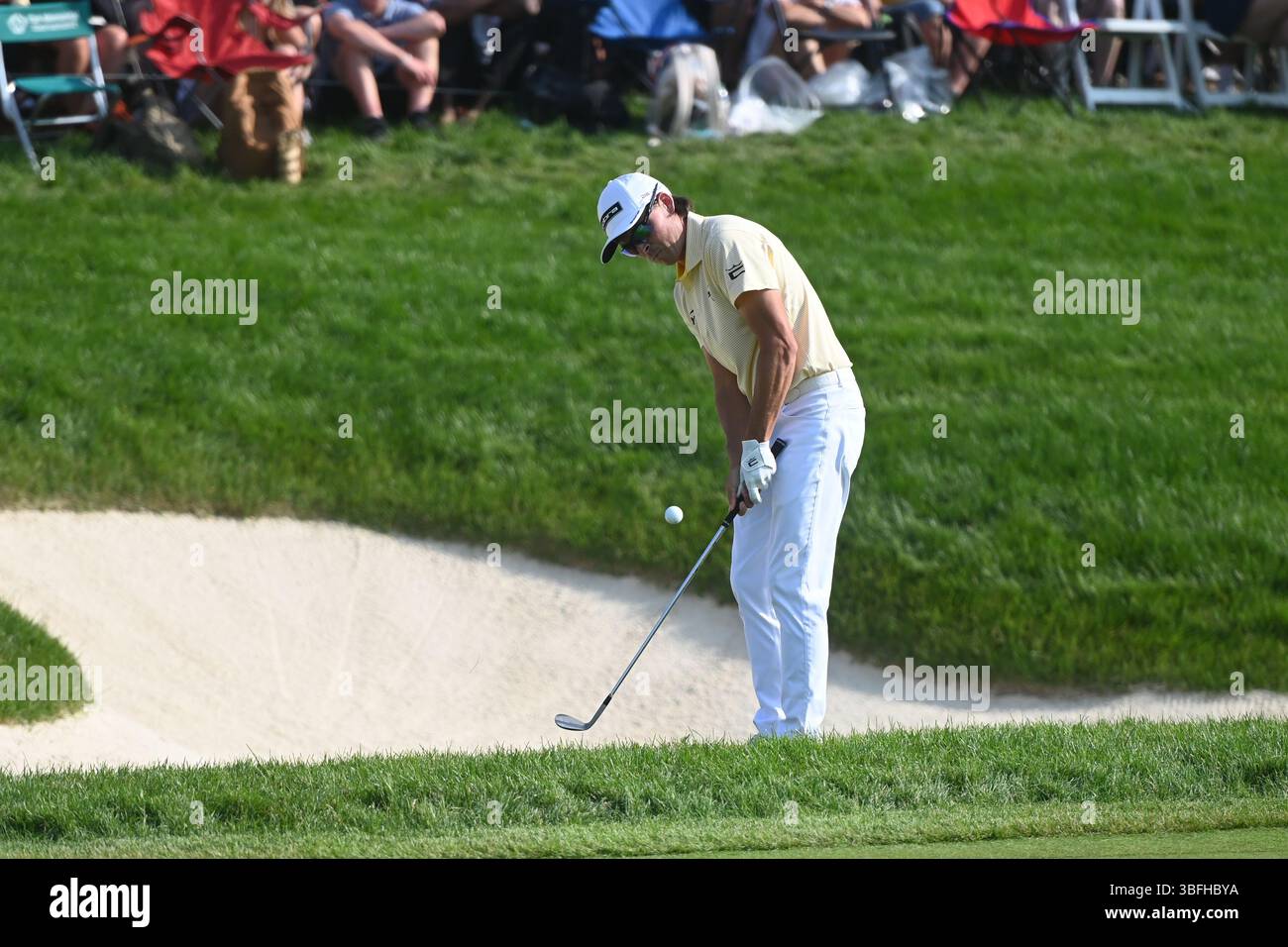 June 1, 2025: Rickie Fowler (USA) chips on the 18th hole at the ...