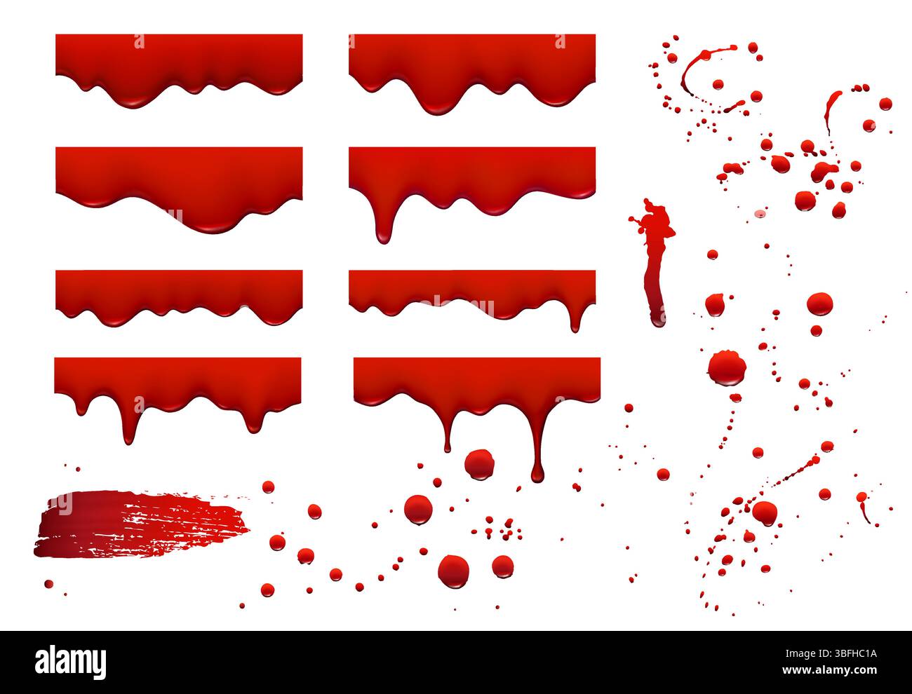 Red blood or syrup drip and flow. Vector set of realistic dripping ...