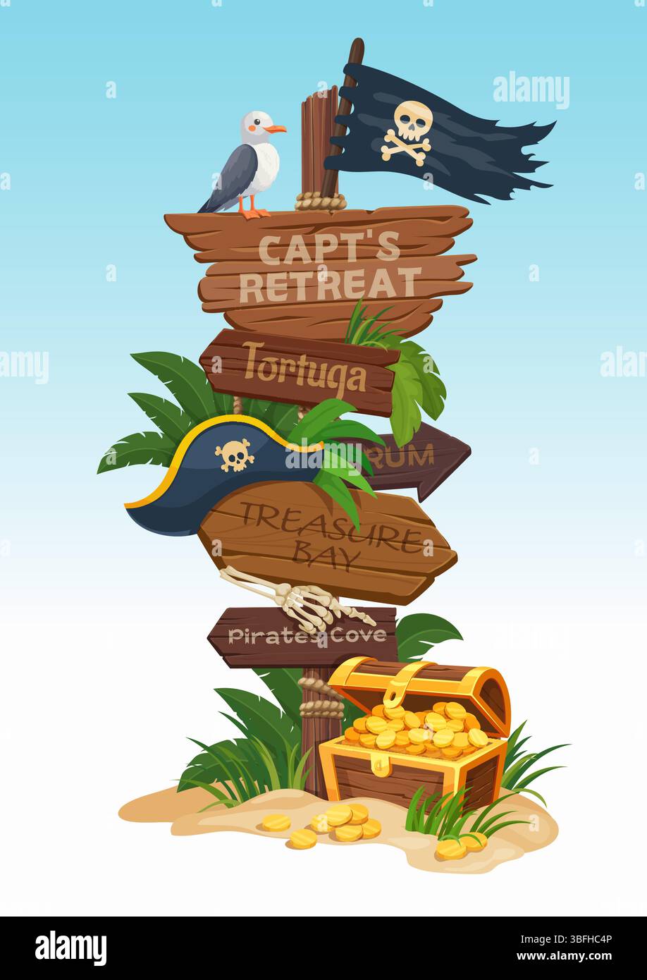 Pirate wooden signboard, kids corsairs party signage for adventure game ...
