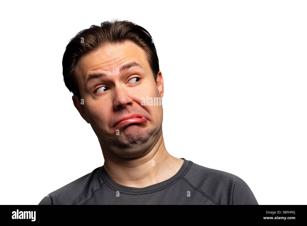 Young man disgust emotional portrait isolated on white Stock Photo - Alamy