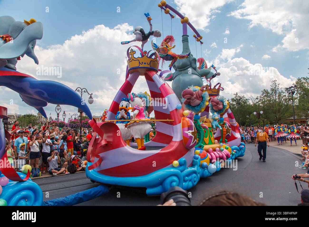 The Donald and Daisy ducks car at the Festival of Fantasy Parade at central plaza Magic Kingdom ...