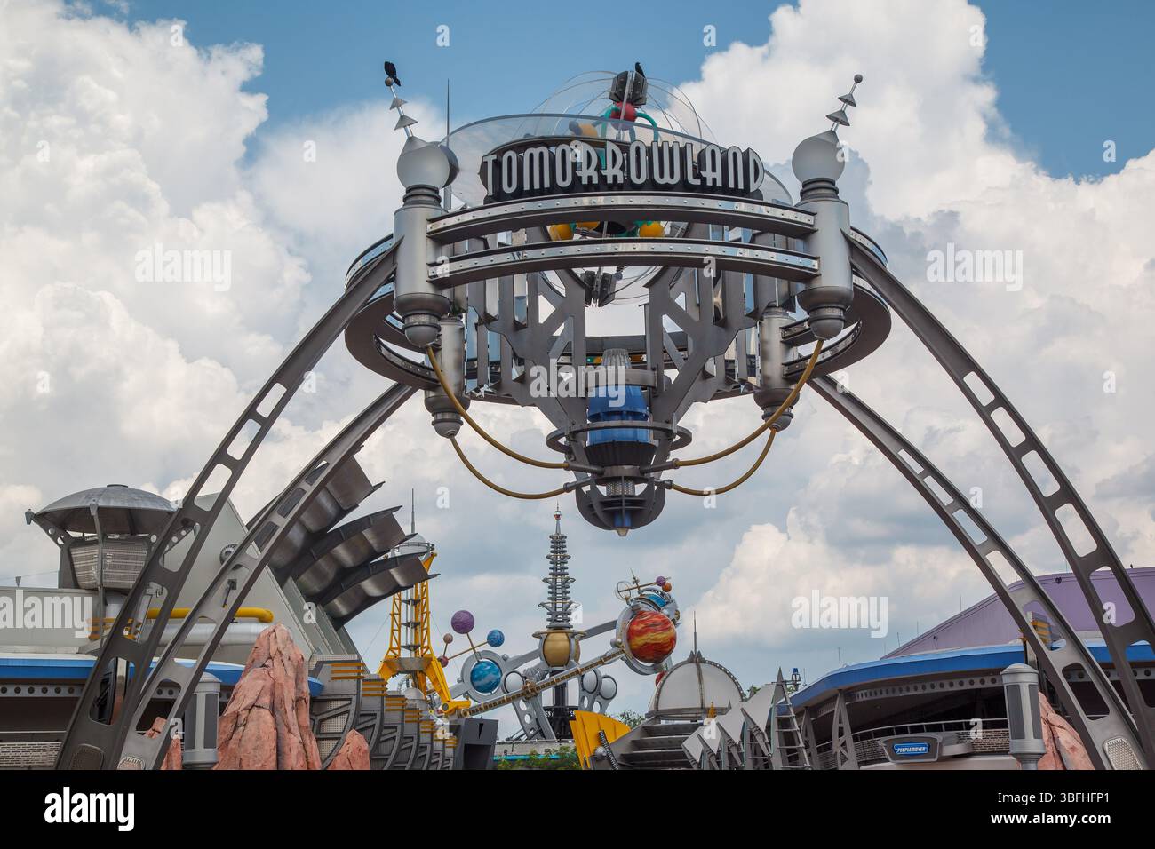 The Tomorrowland entrance gate in Magic Kingdom amusemenet park in ...