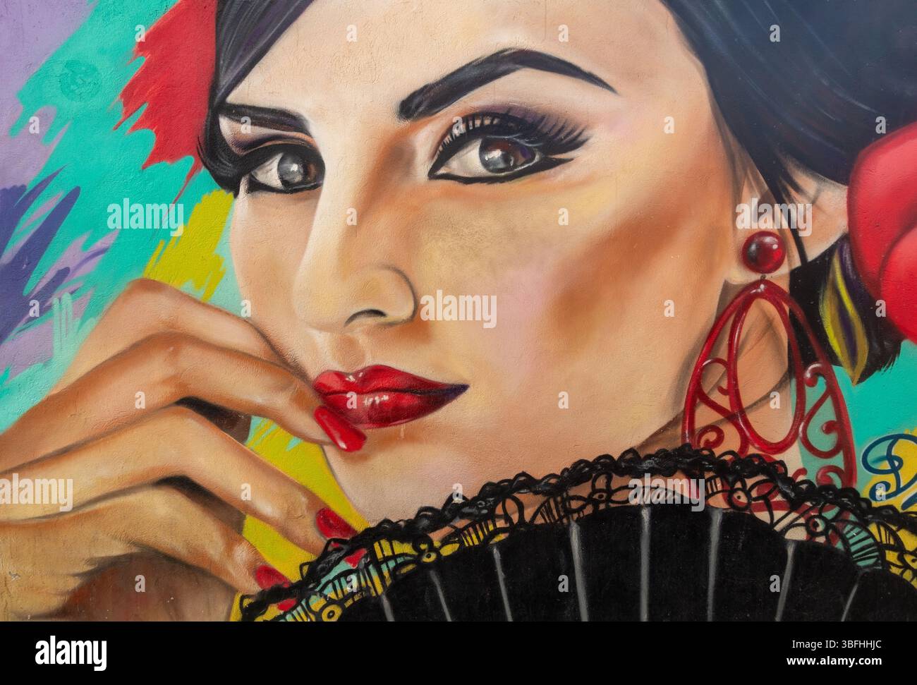 Beautiful Andalucian Woman Face Profile Drawing. Multi Coloured ...