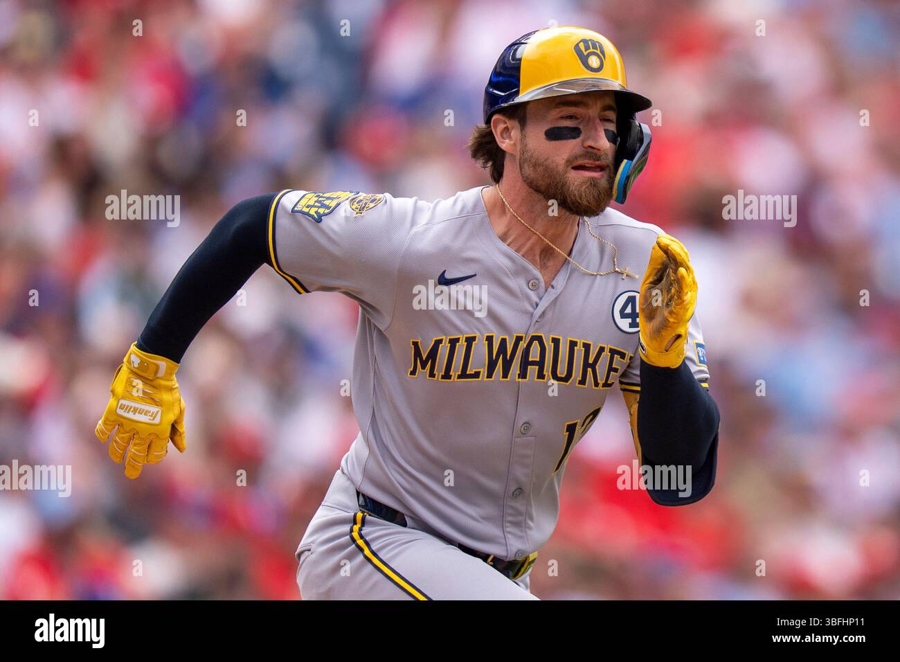 Milwaukee Brewers' Eric Haase in action during a baseball game against ...