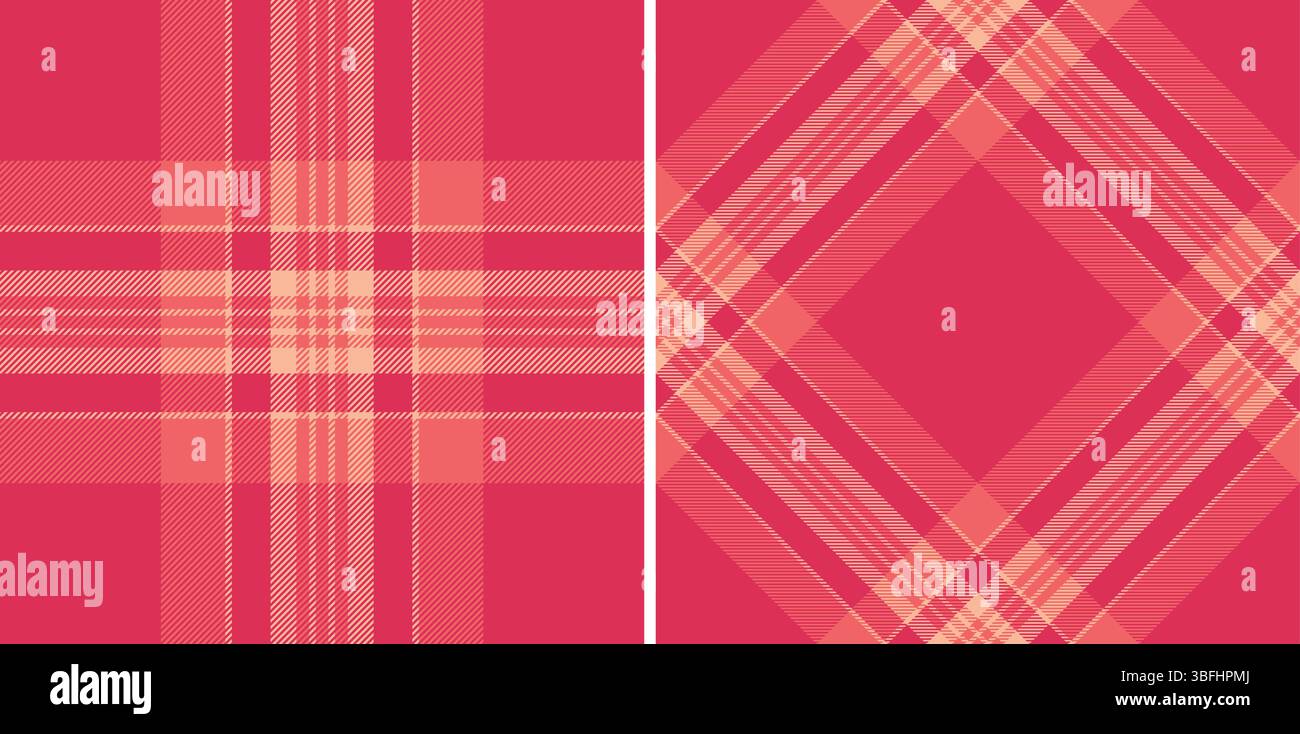 Two vibrant coral plaid patterns, perfect for textile design, fashion ...
