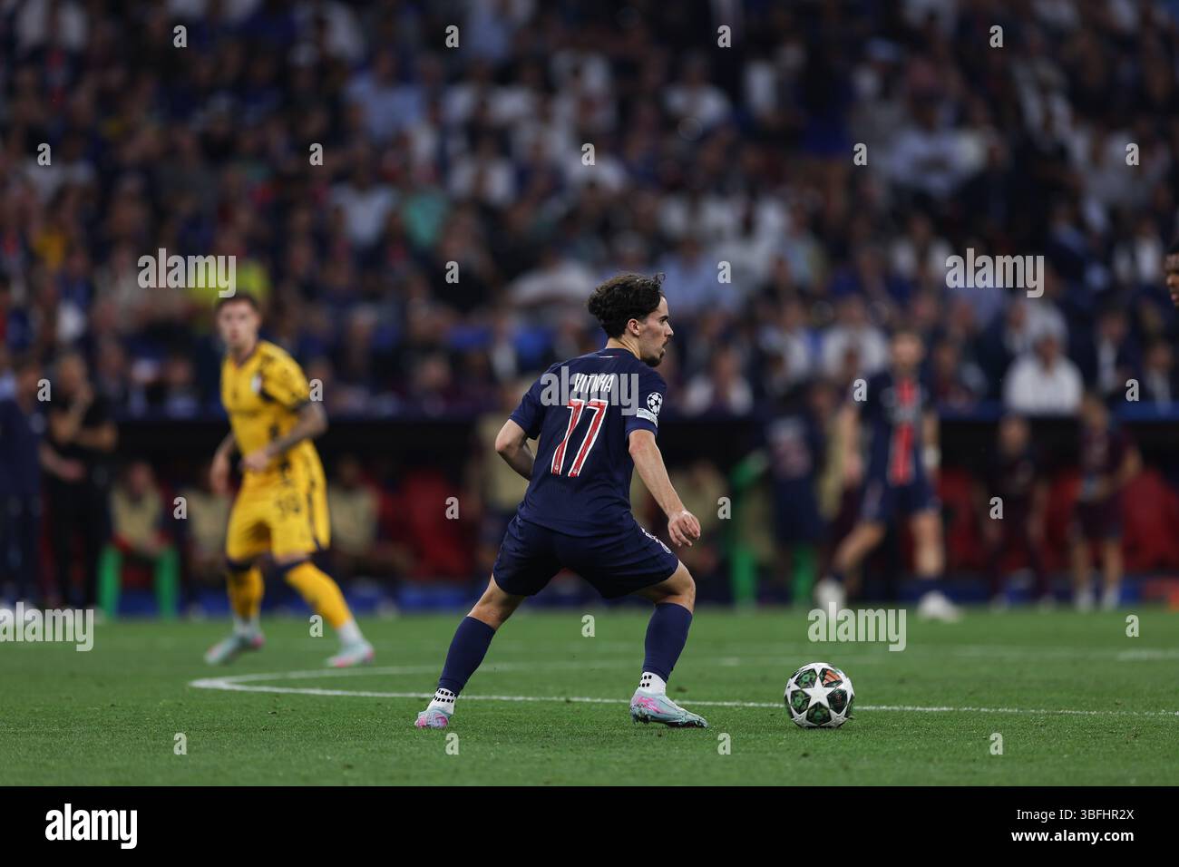 Munich, Germany. 31st May, 2025. Vítor Machado Ferreira, known as Vitinha of PSG takes a free ...