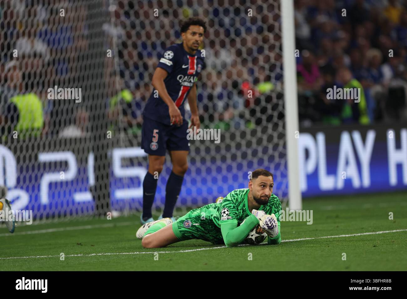 Gianluigi Donnarumma, goalkeeper of PSG is seen in action during the ...