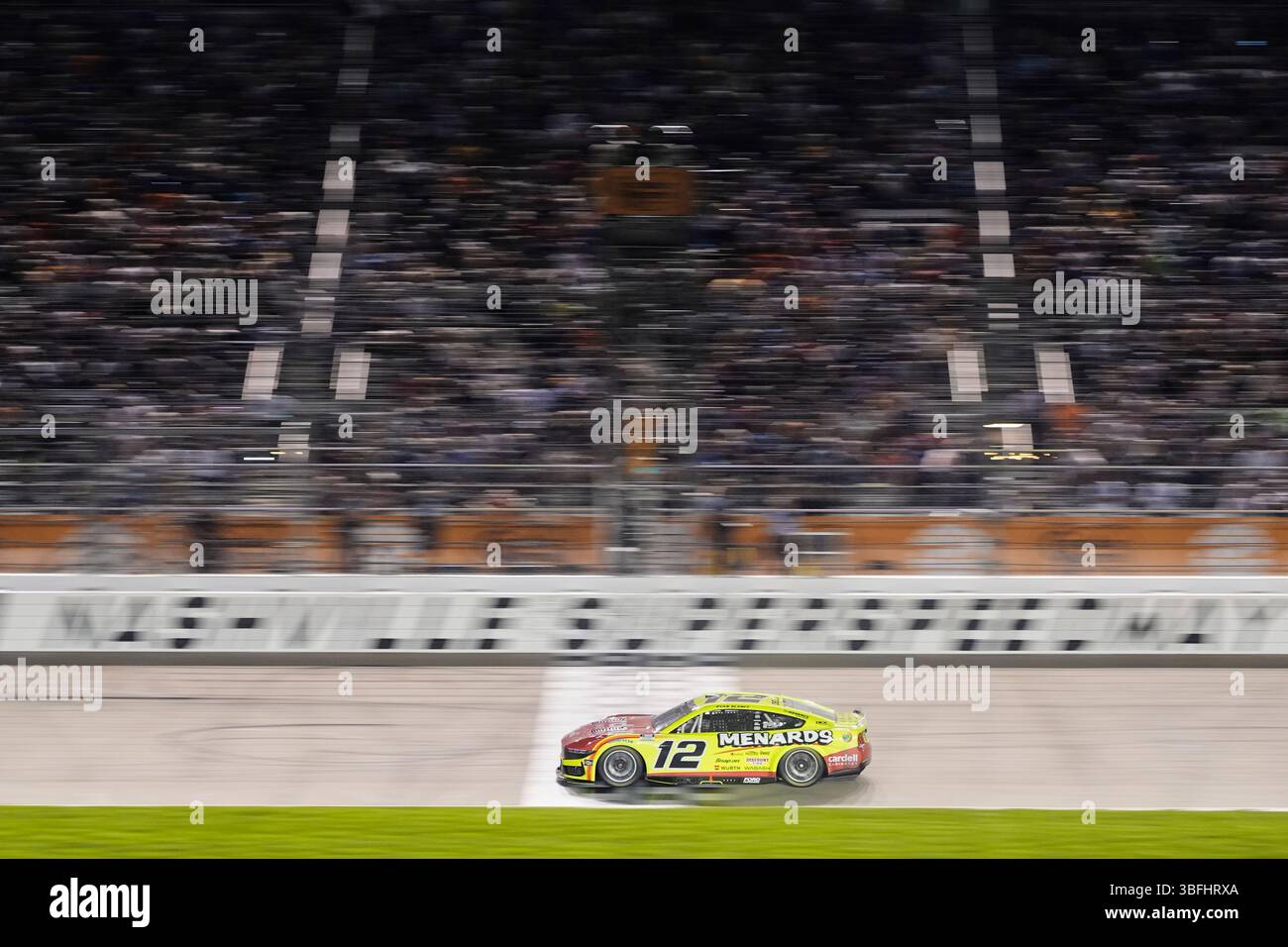 Ryan Blaney races around the track during a NASCAR Cup Series auto race ...