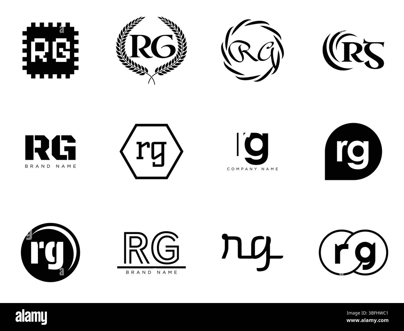 RG logo company template. Letter r and g logotype. Set different ...