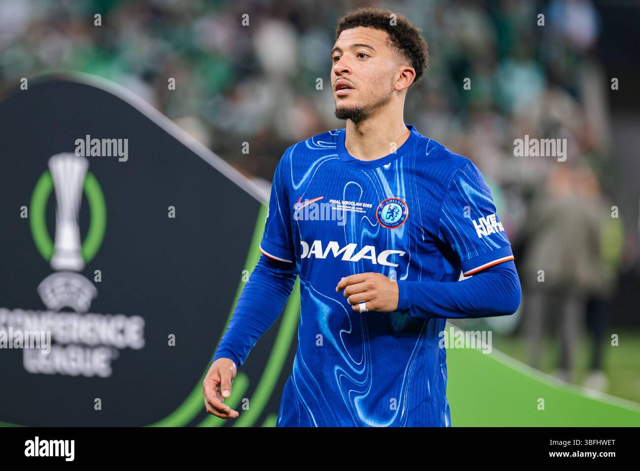 Wroclaw, Poland. 28th May, 2025. Jadon Sancho of Chelsea seen during the ceremony after the UEFA ...