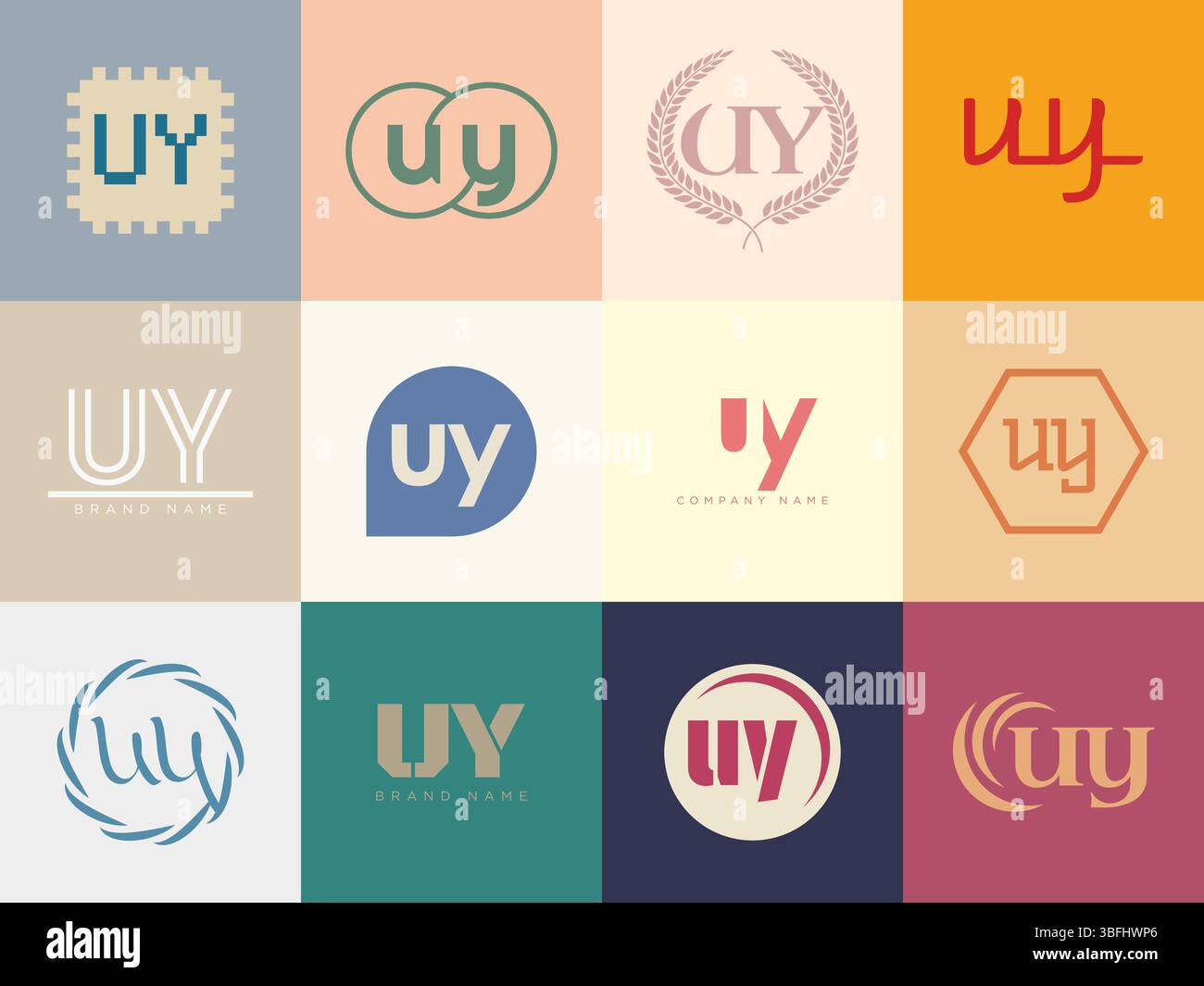 UY logo company template. Letter u and y logotype. Set different ...