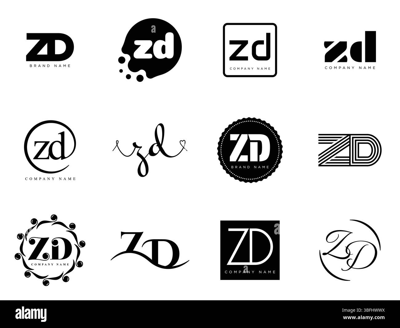ZD logo company template. Letter z and d logotype. Set different ...