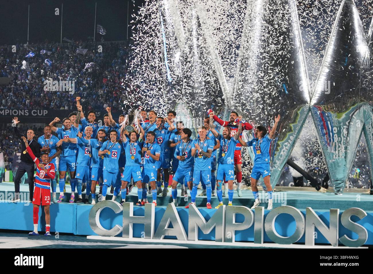 Ignacio Rivero of Mexico's Cruz Azul lifts the trophy after winning the ...
