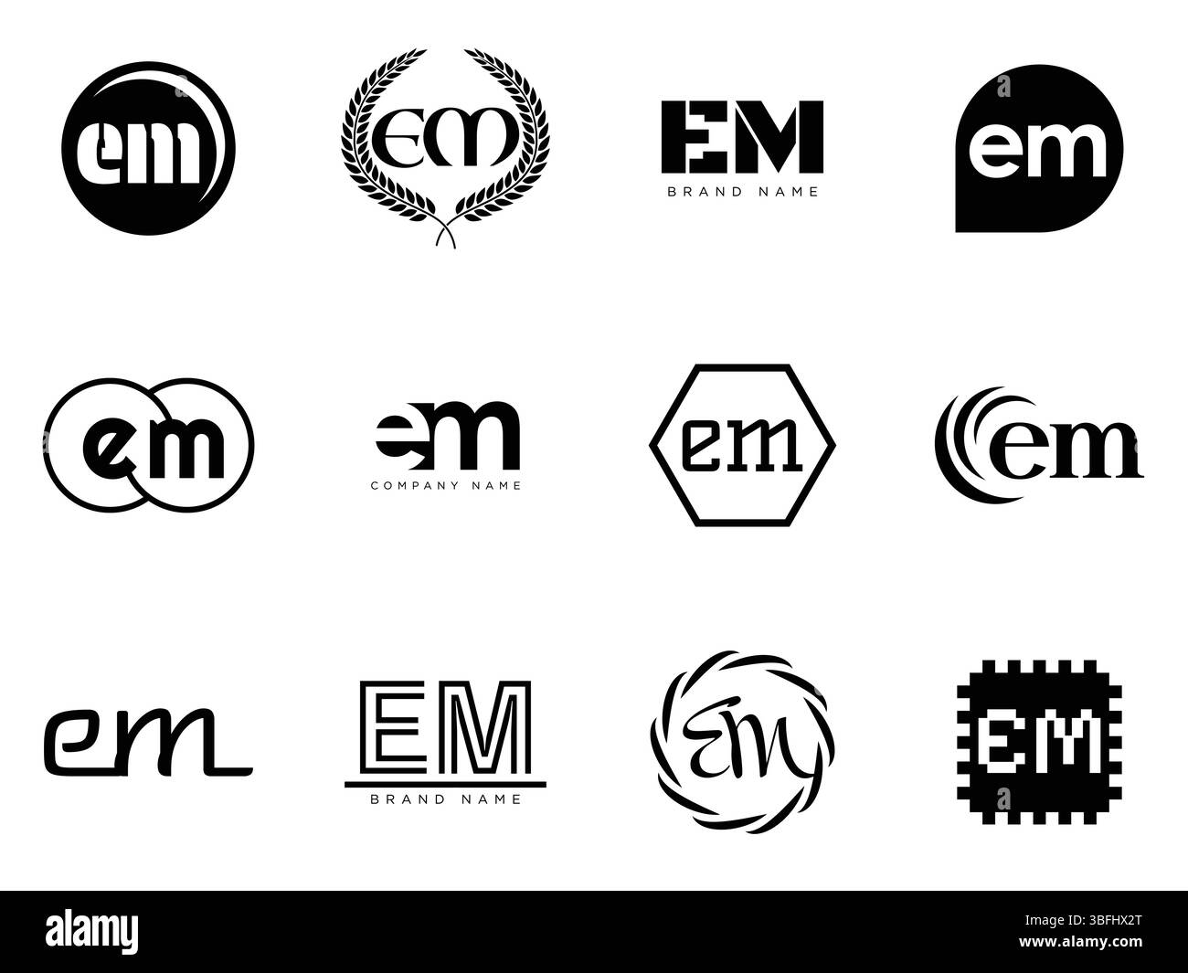 EM logo company template. Letter e and m logotype. Set different ...
