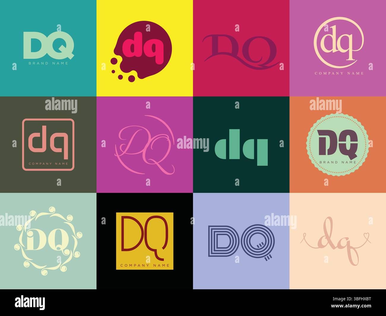 DQ logo company template. Letter d and q logotype. Set different ...
