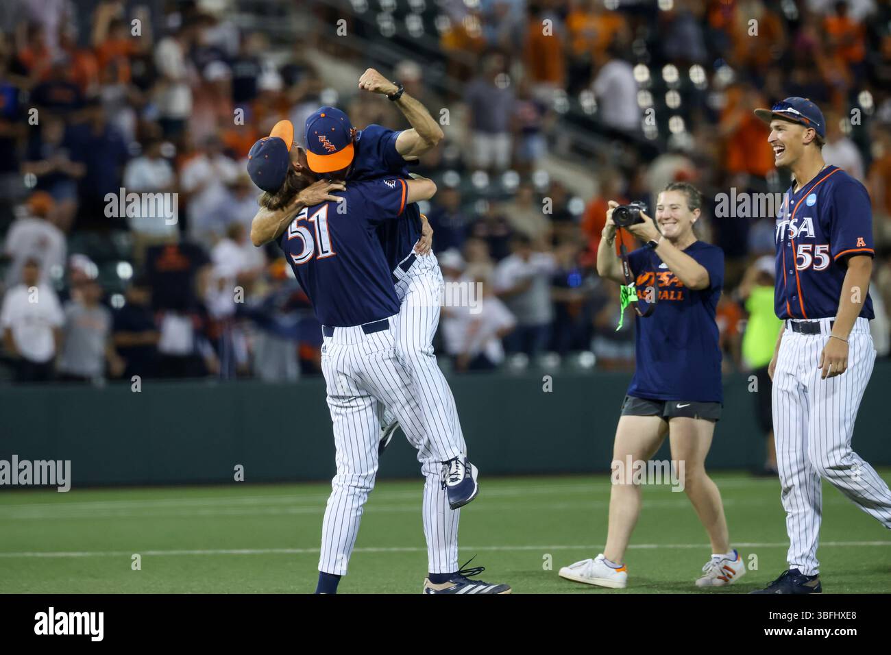 AUSTIN, TX - JUNE 01: UTSA head coach Pat Hallmark holds up his fist ...