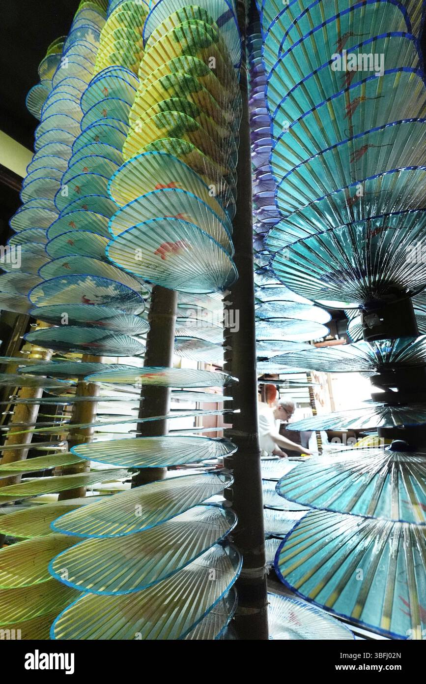 Making See-through round fans work is in progress in Gifu City, Chubu ...
