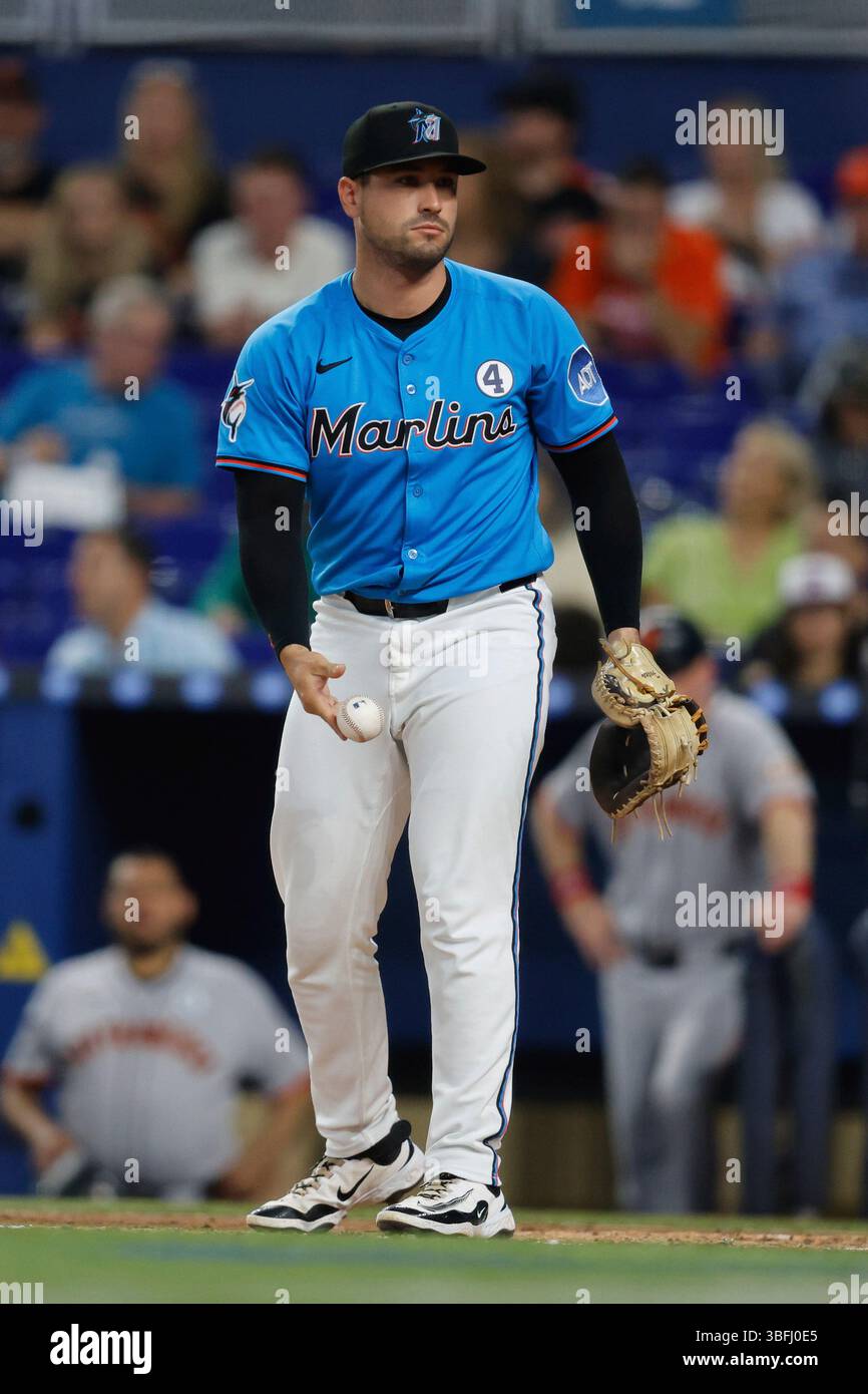 MIAMI, FL - JUNE 01: Liam Hicks (34) of the Miami Marlins is seen ...