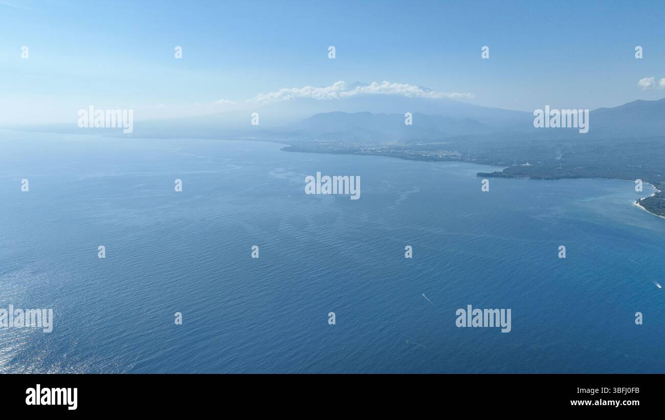 A breathtaking aerial view of the coastline of Lombok island, where the ...