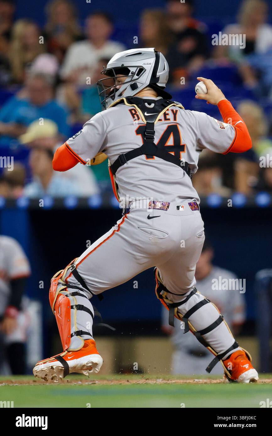 MIAMI, FL - JUNE 01: Patrick Bailey (14) of the San Francisco Giants ...