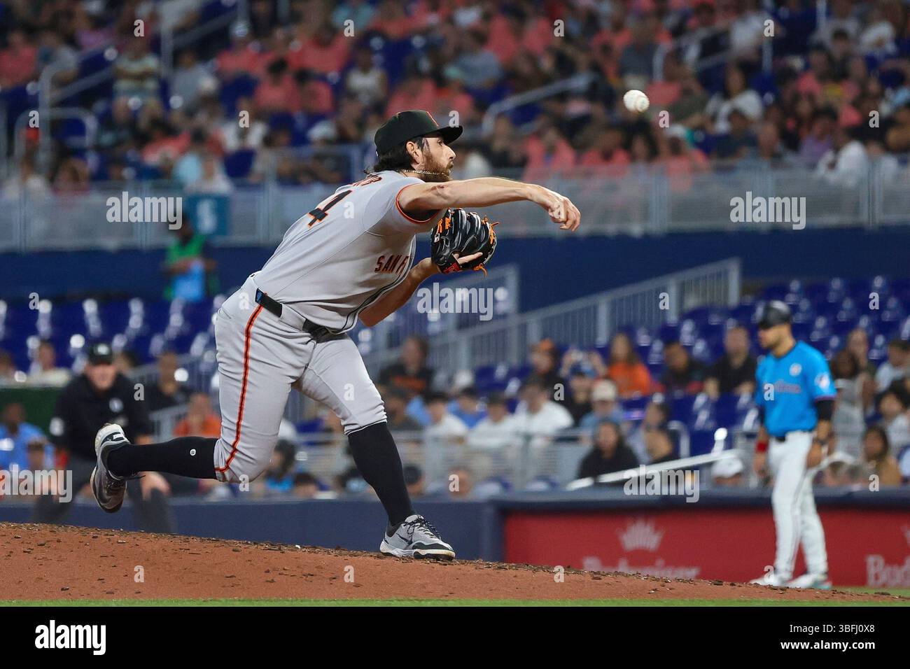 MIAMI, FL - JUNE 01: Ryan Walker (74) of the San Francisco Giants ...