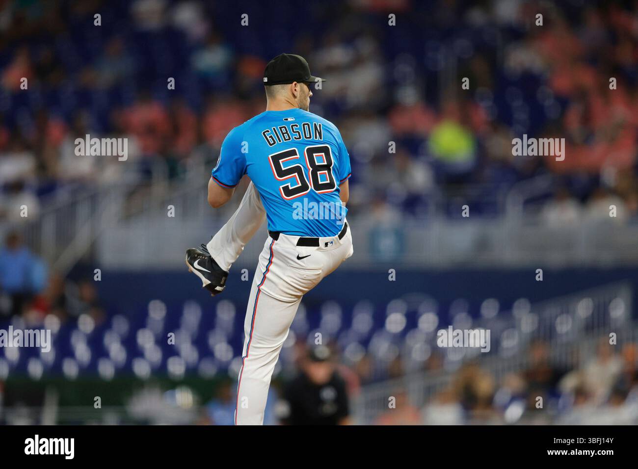 MIAMI, FL - JUNE 01: Cade Gibson (58) of the Miami Marlins pitches the ...