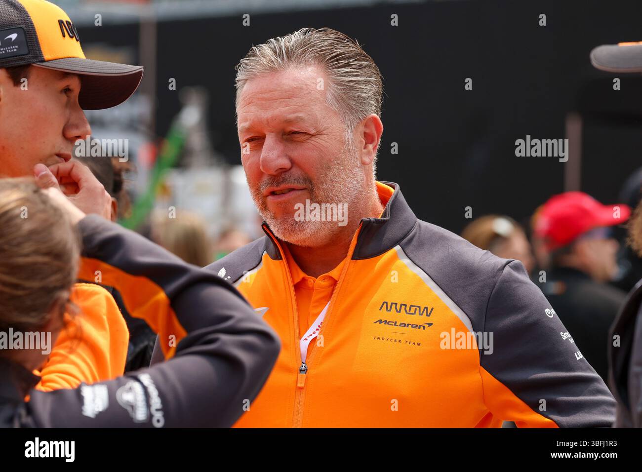 June 1st, 2025: Arrow McLaren president Zak Brown chats during driver ...
