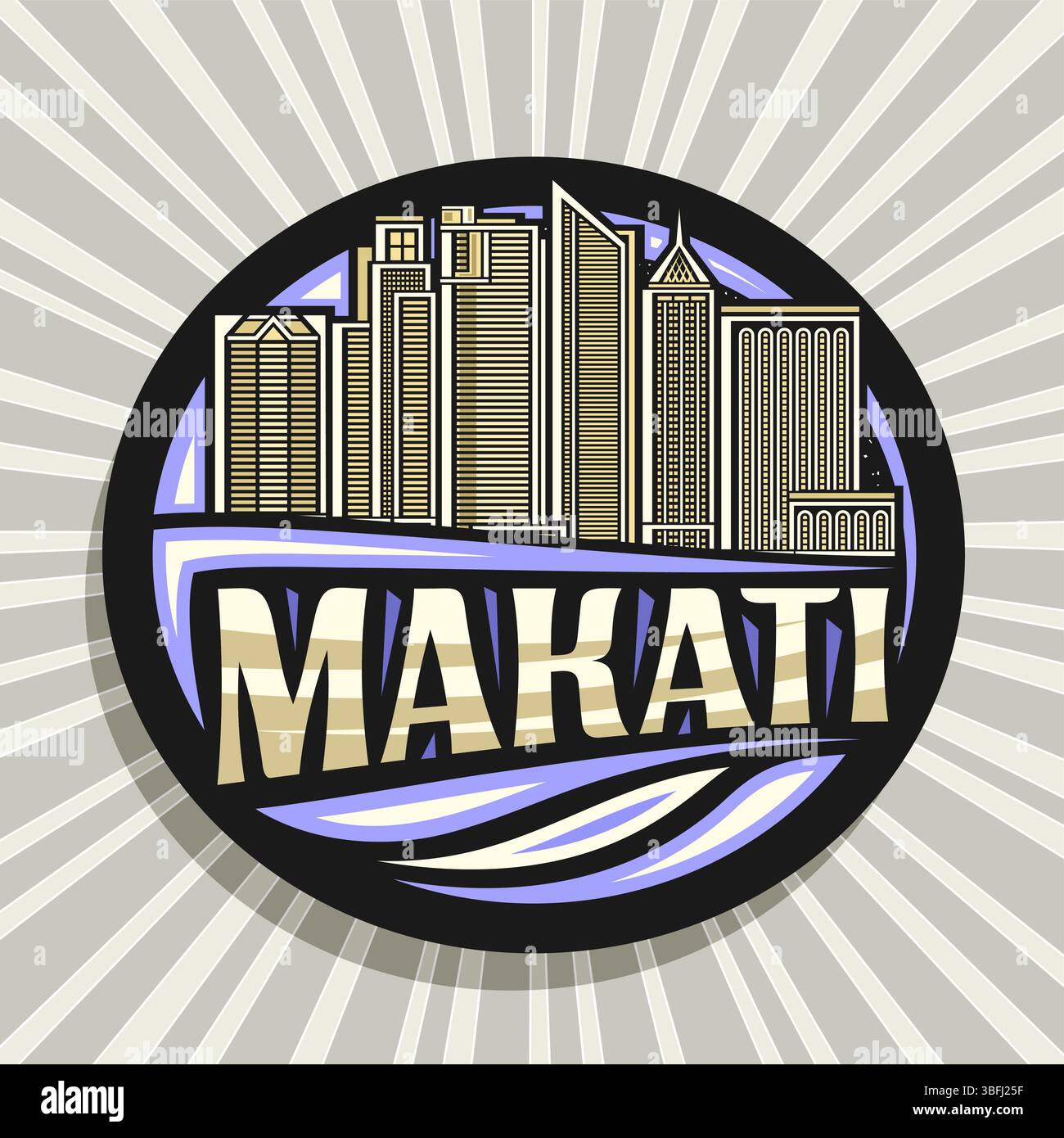 Vector logo for Makati, dark decorative label with line illustration of ...