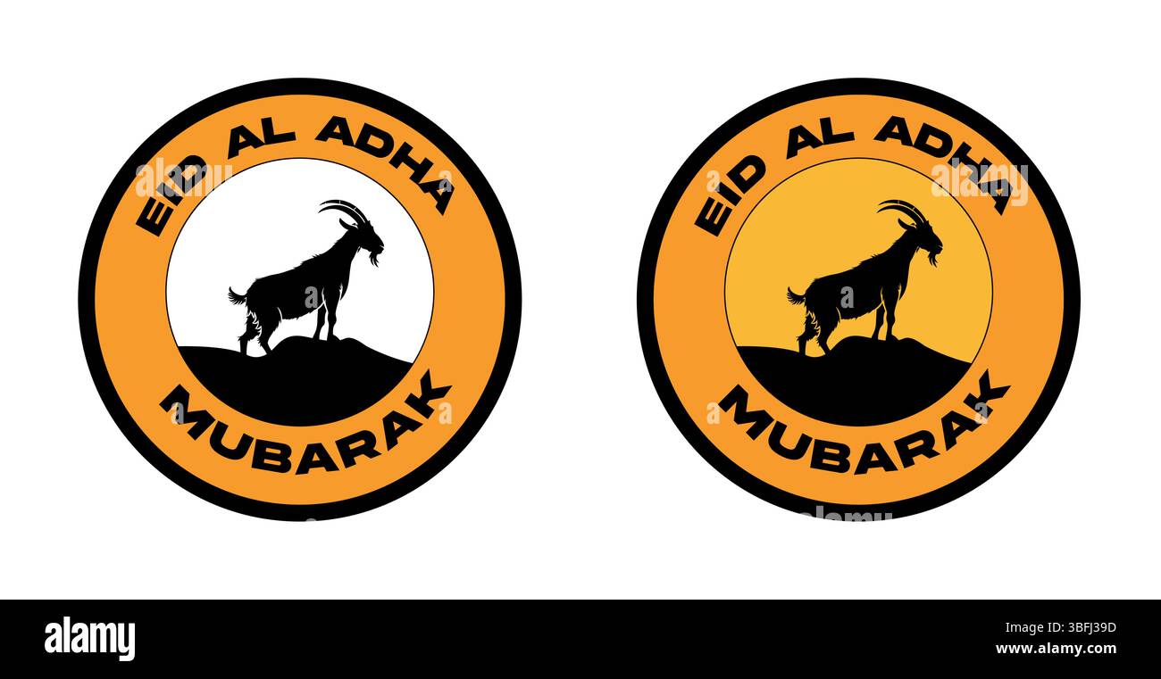 Eid al-Adha Mubarak Badge Vector | Circle Design with White & Orange ...