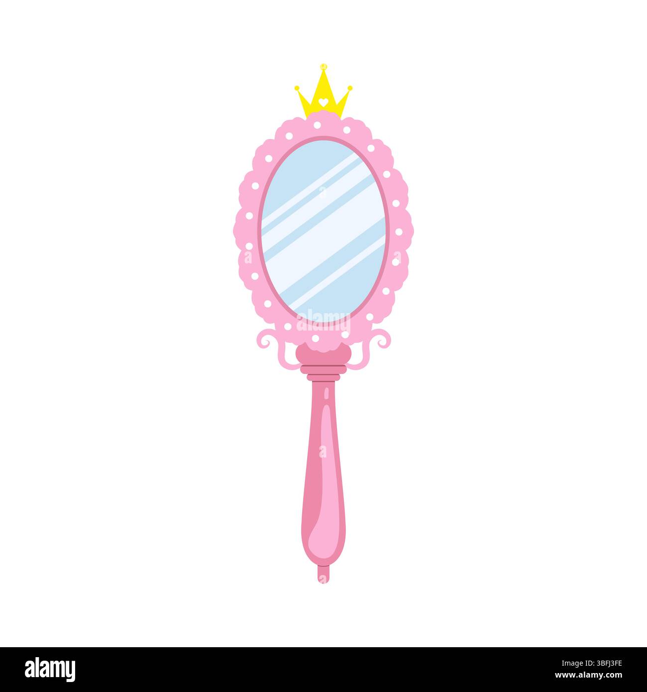 Princess mirror. Baby hand mirror with pink oval frame. Antique party ...